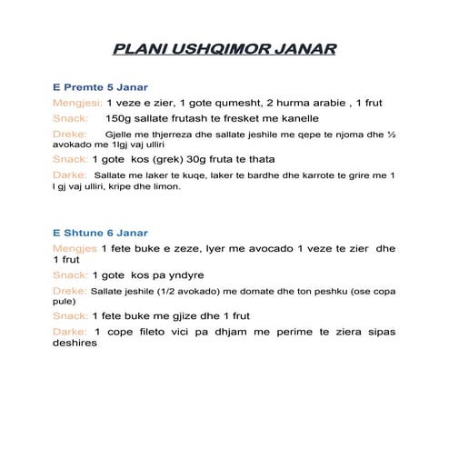 PLANI USHQIMOR DIETIK PER TE RENE NE PESHE | DOCX