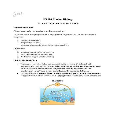 Plankton and fisheries | PPTX