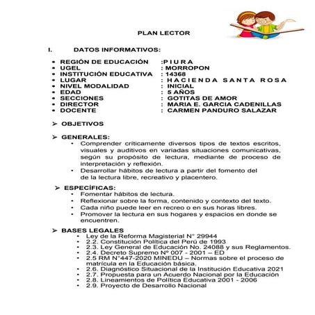 PLAN LECTOR.docx de aula 5 año y con sus lecturas | PDF