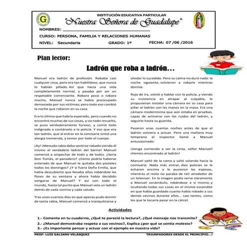 Plan lector ladron que roba a ladron... | PDF