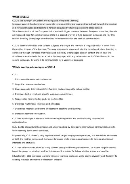 clil: A Integrated Approach to Language andContent | PPT