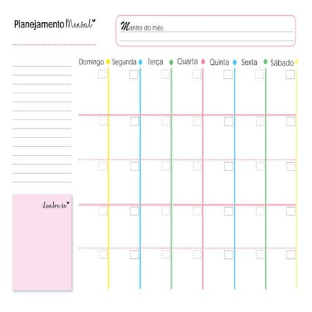 Planner Mensal para organizar seu mês com informações relevantes | PDF