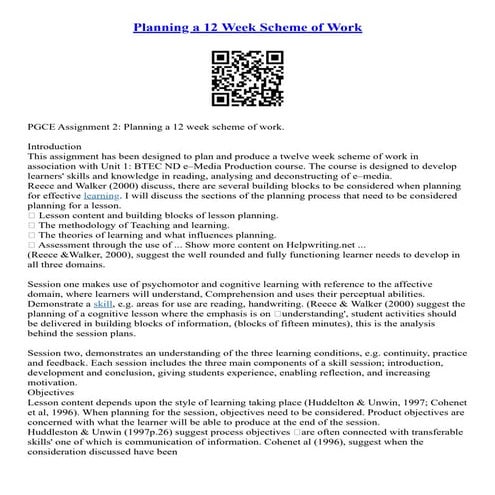 Planning A 12 Week Scheme Of Work | PDF