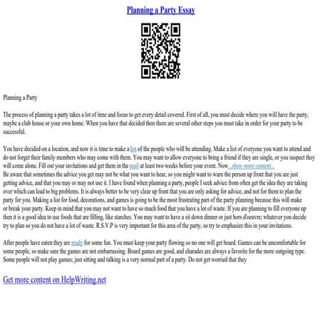 Planning A Party Essay | PPT