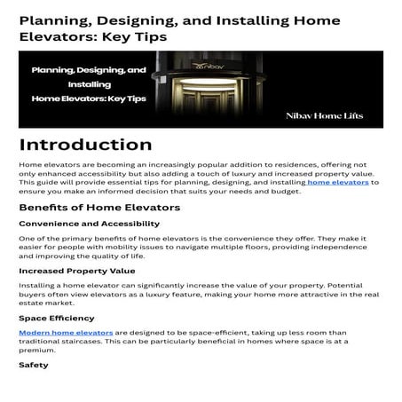 Planning, Designing, and Installing Home Elevators: Key Tips | Nibav ...