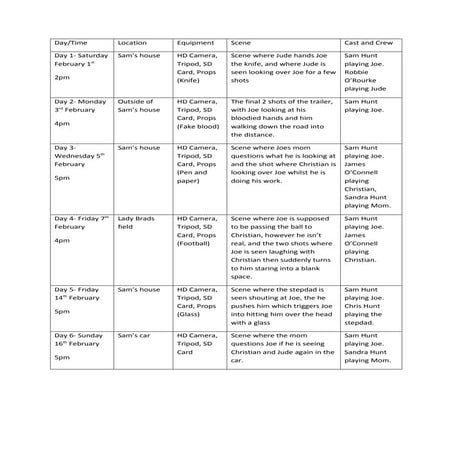Planning filming schedule | DOC