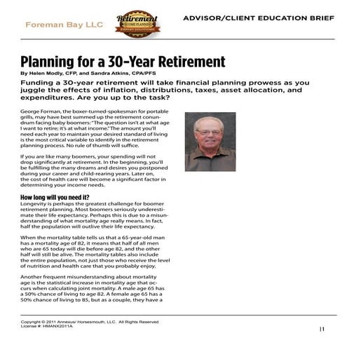 Robert Feinholz: Planning for a 30 year retirement | PDF