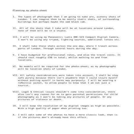 Planning for photo shoot | PDF