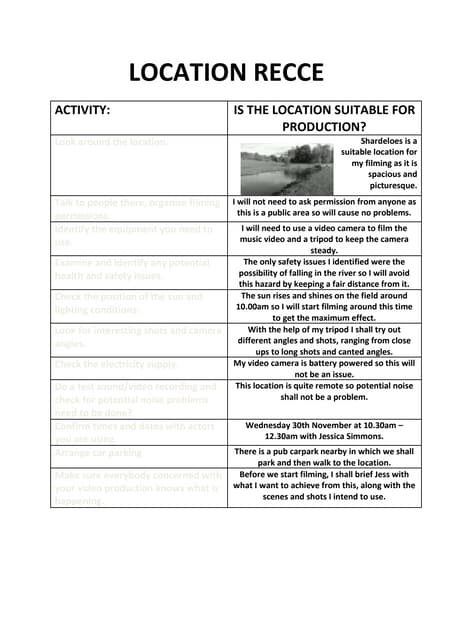 A2 location recce_sheet studio | PPT