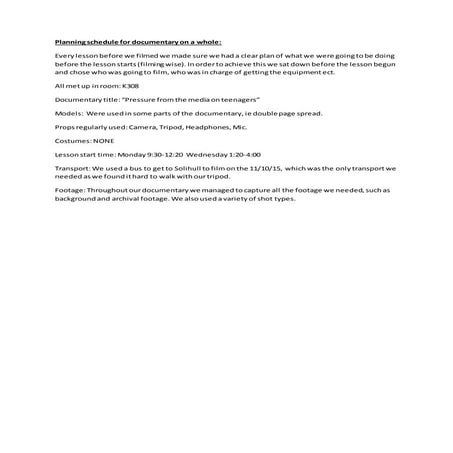 Planning schedule for documentary on a whole | DOCX