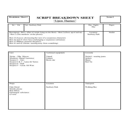 Planning sheet for filimg 1 | PDF