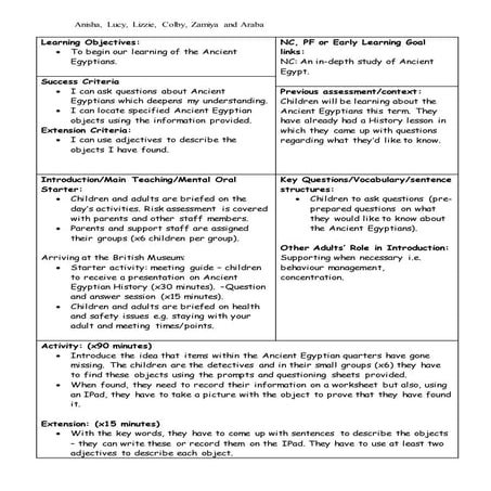 Lesson Plan for the British Museum | DOCX