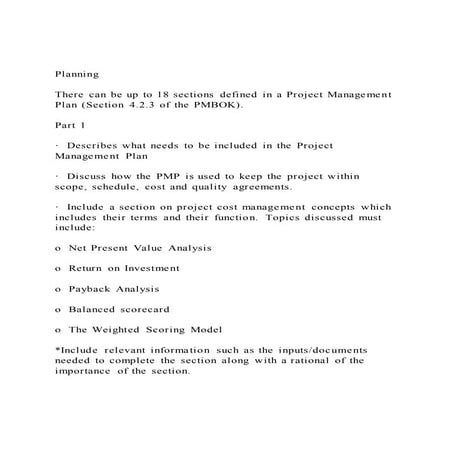 PlanningThere can be up to 18 sections defined in a Project | DOCX