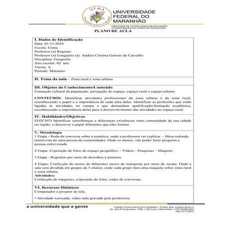 PLANO ANDREA ESTÁGIO e slide para aulas | DOCX