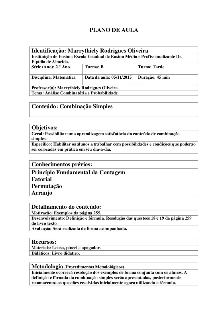 Exemplo De Plano De Aula De Matematica Novo Exemplo