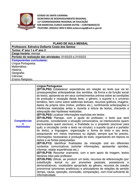 Ensino De Cincias Plano De Aula Ciencias 3 Ano Planejamento Anual De