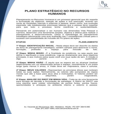 Plano Estratégico De Recursos Humanos Pdf