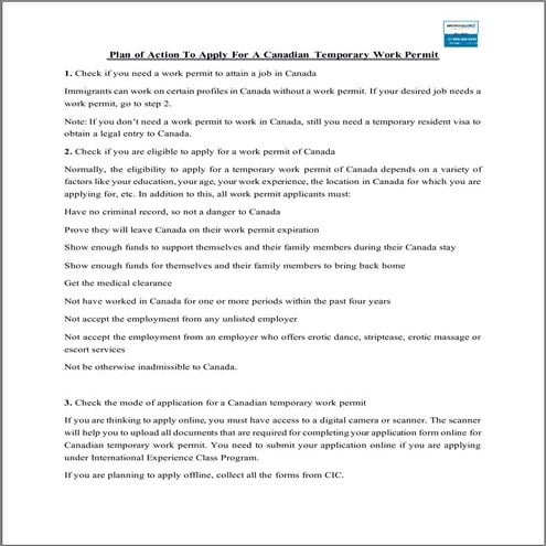 Plan of action to apply for a canadian temporary work permit | DOCX ...