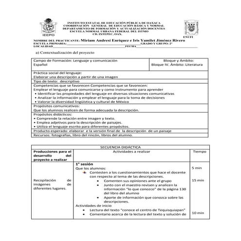 Plan por proyecto de español | DOCX