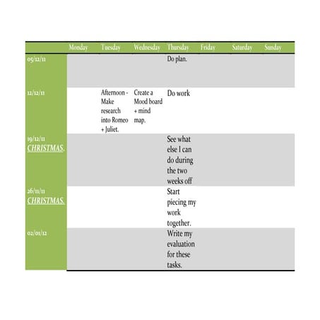Assignment timetable | DOCX