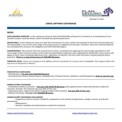 Plan Seguro Optimal Line | PDF