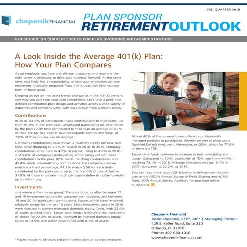 Chepenik Financial 3rd Quarter (2018) Plan Sponsor Update | PDF