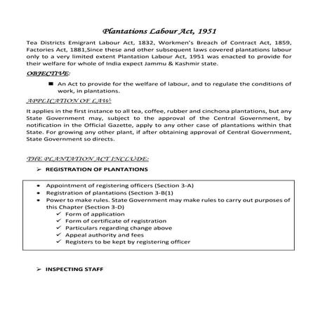 Plantations labour act | PDF