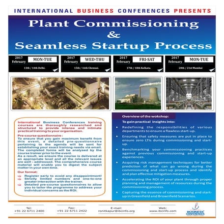 Brochure on Two Day Workshop on Plant Commissioning and Seamless Start Up By Dr Himadri Banerji ...