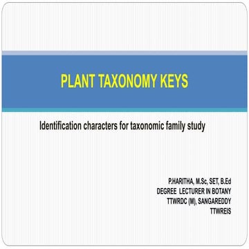 Plant identification taxonomy key characters | PPT