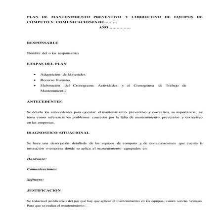 Plantilla del plan de mantenimiento | DOCX