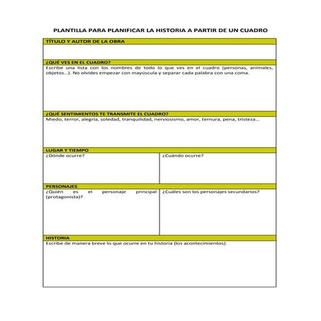 Hoja De Trabajo Para Planificar Historias Plantillas Para