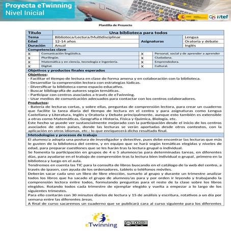 Proyecto eTwinning: Una biblioteca para todos y todas | DOCX