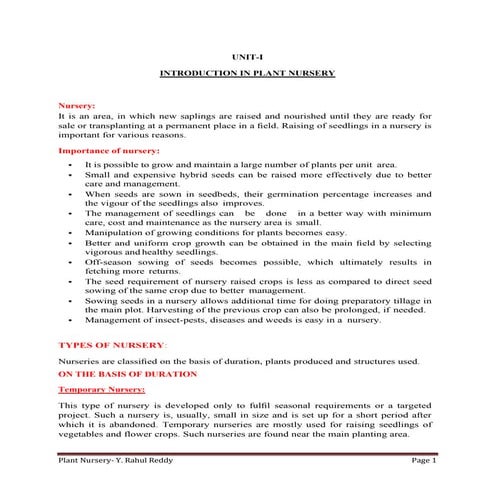 Nursery types, Structure, Components, Planning and Lay out of Nursery | PDF