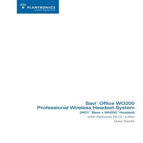 Plantronics savi office wo200 over the ear headset user guide | PDF