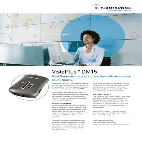 Plantronics vista plus dm15 amplifier data sheet | PDF