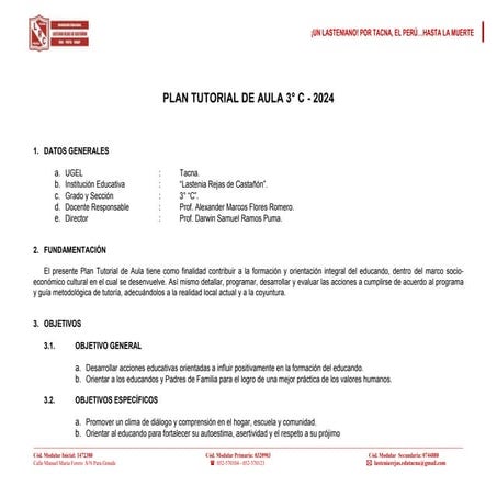 Plan Tutorial de Aula 2024 de tercer grado 2024 | DOCX | Education