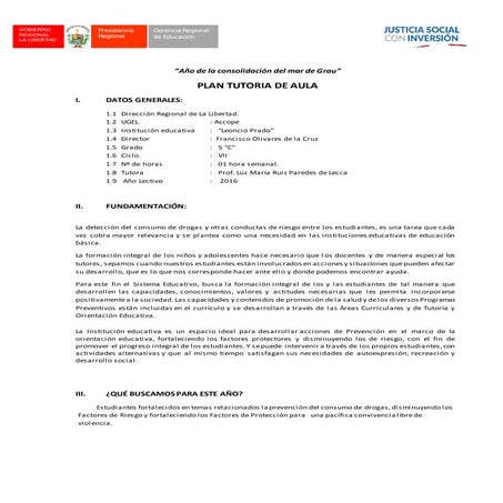 Plan tutorial de aula 5° antidrogas - copia | DOCX