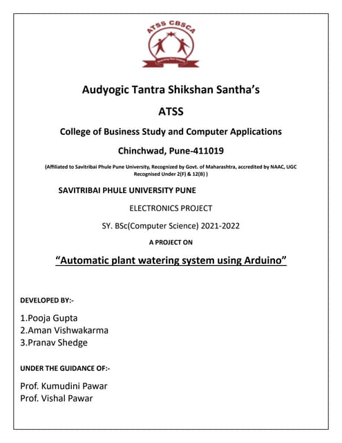 AUTOMATIC PLANT WATERING SYSTEM USING ARDUINO BASED PPT | PPTX