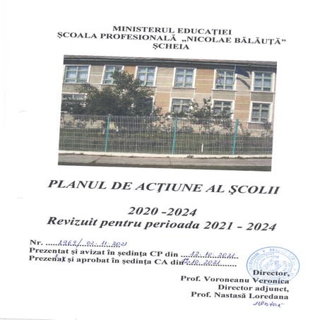 Planul de acțiune al școlii 2020 - 2024 revizuit pentru 2021 - 2024 | PDF