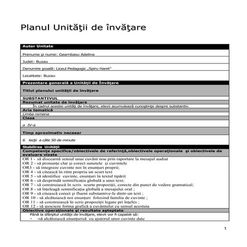 Planul Unitatii De Invatare(1) | PDF