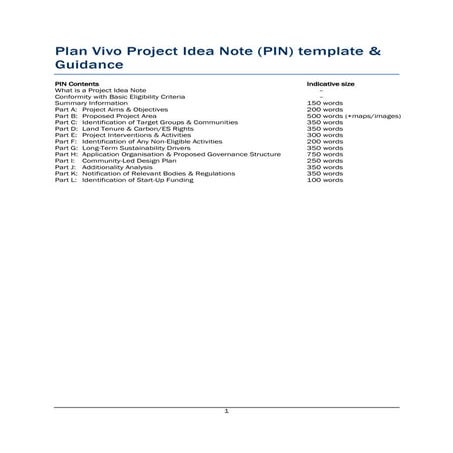Plan Vivo Project Idea Note (PIN) Template & Guidance | PDF