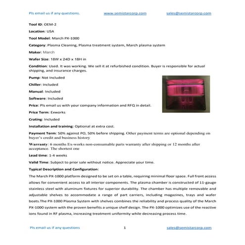 Plasma Cleaning Plasma treatment system March plasma system March PX ...