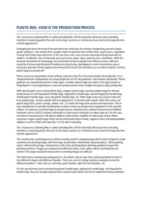 Manufacturing Process of Plastic Bags | DOCX