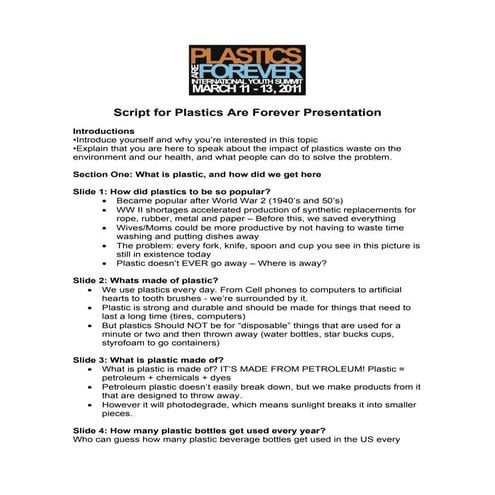 Plastics Are Forever Presentation Script | DOC