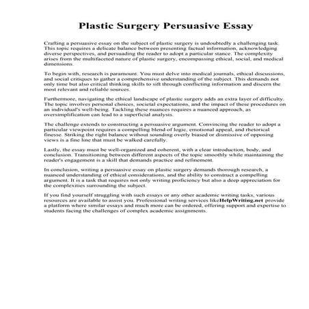 Plastic Surgery Persuasive Essay.pdf | Cosmetic Medical Services ...