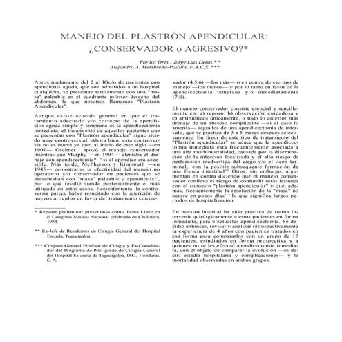 Manejo de Plastron Apendicular | PDF