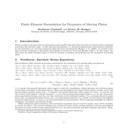 Finite Element Formulation for Dynamics of a Moving Plate | PDF