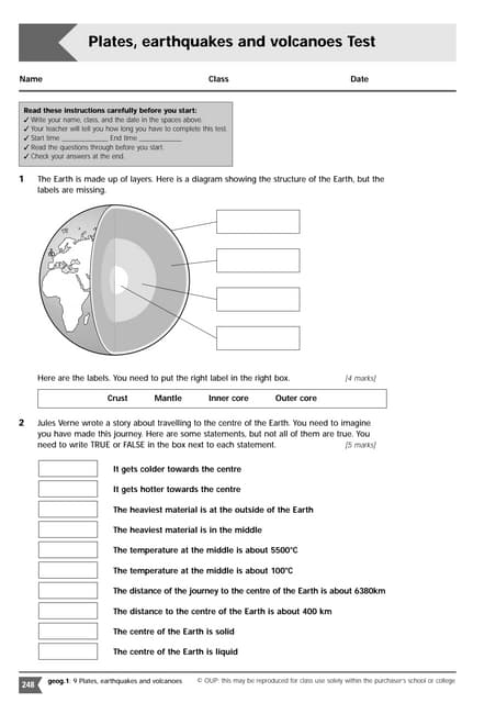 Mini test 3 answers Plate Tectonics | PPTX