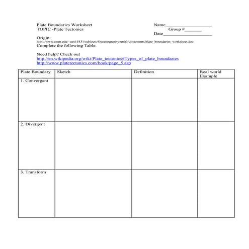Plate Boundaries Worksheet | DOC