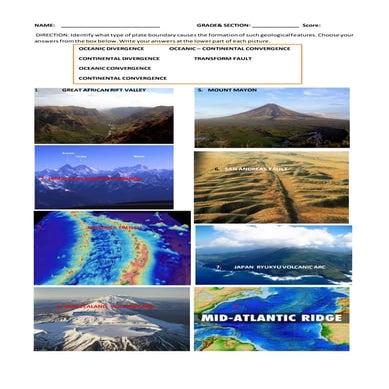 Plate boundary identification quiz | PDF
